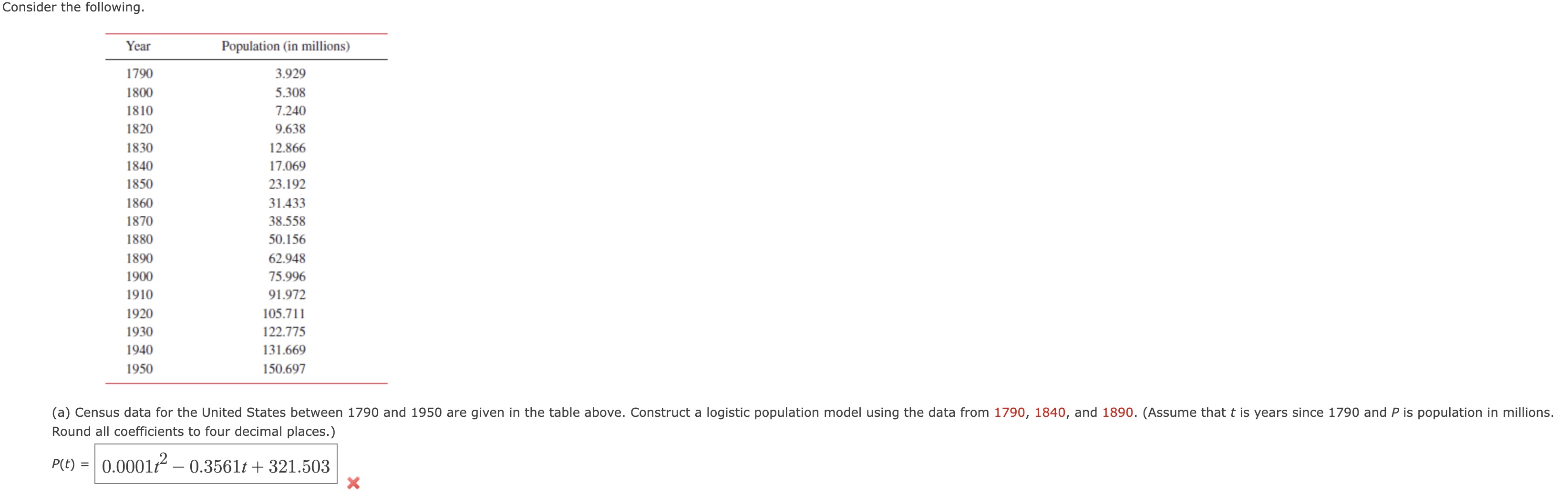 Solved Consider the following Round all coefficients to four | Chegg.com