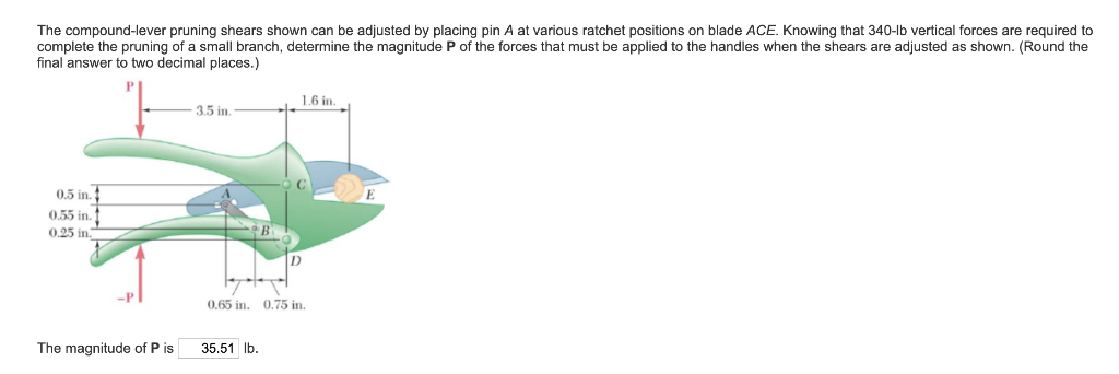 Solved The compound-lever pruning shears shown can be | Chegg.com