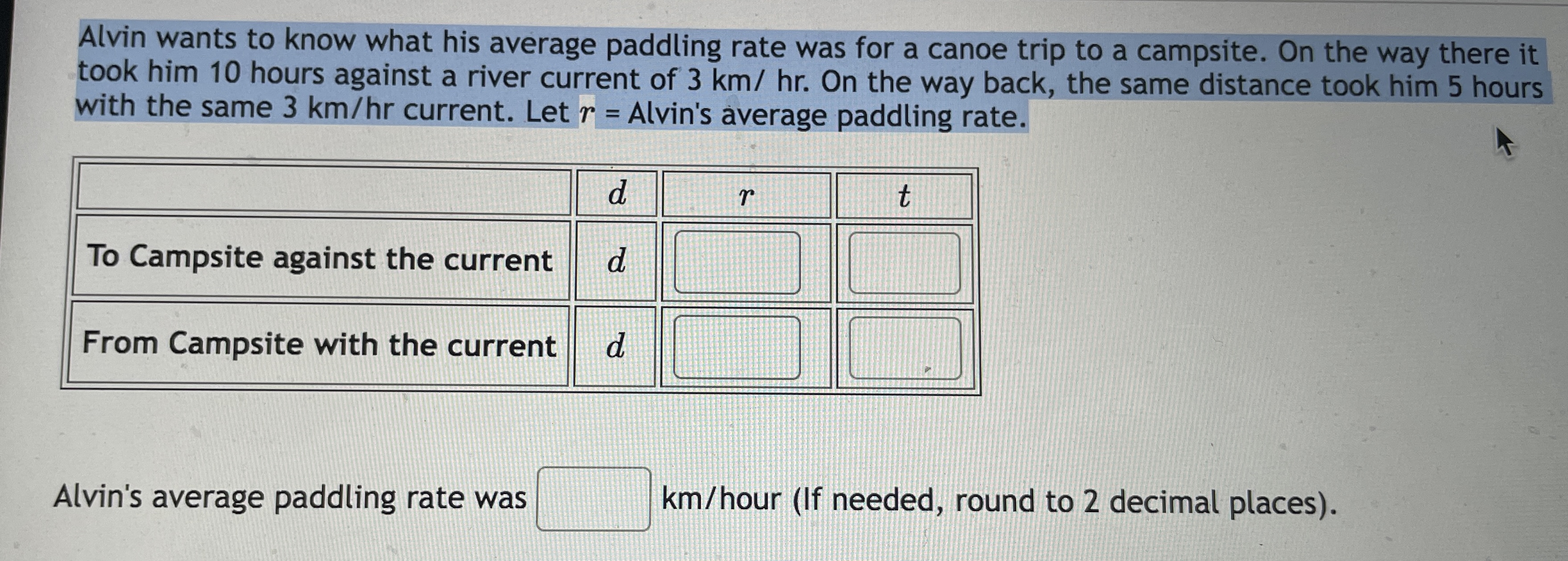 Solved Alvin wants to know what his average paddling rate | Chegg.com