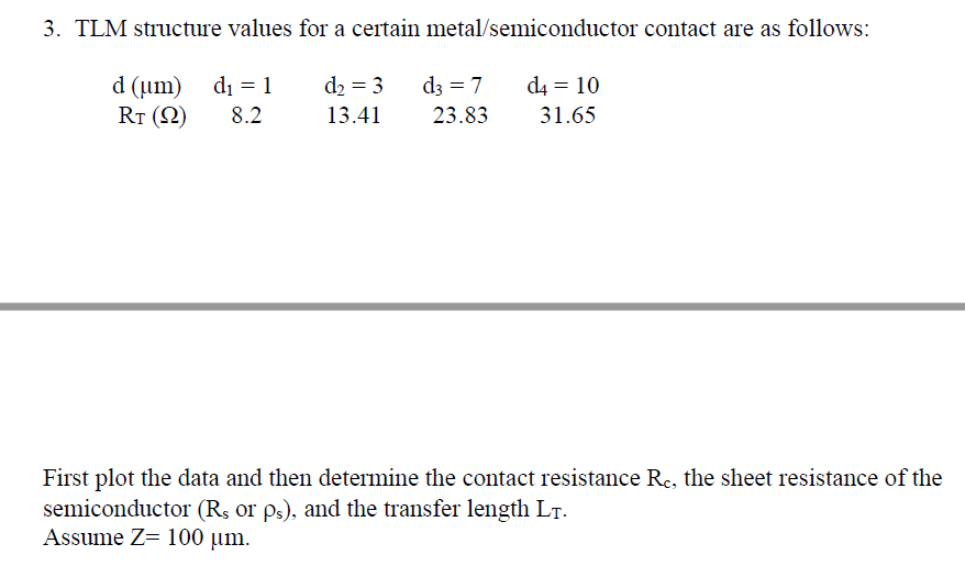 Solved 3. TLM structure values for a certain | Chegg.com
