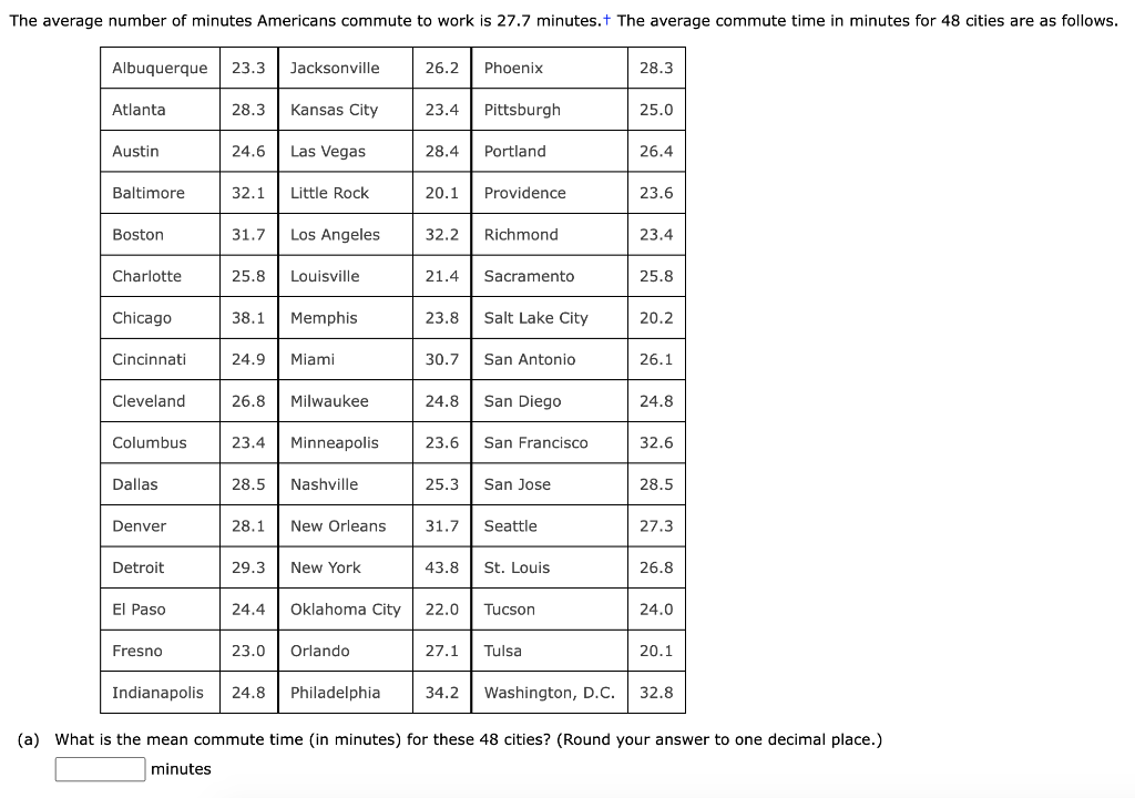 Solved a) What is the mean commute time (in minutes) for | Chegg.com