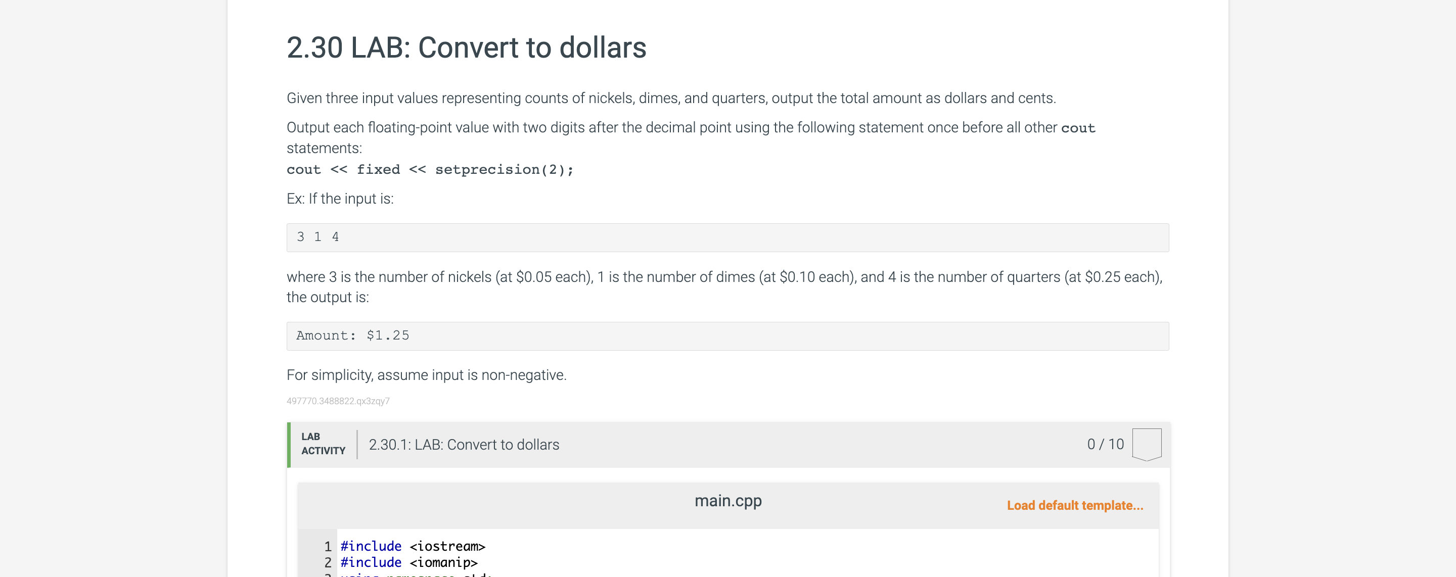 Solved 230 Lab Convert To Dollars Given Three Input Values 