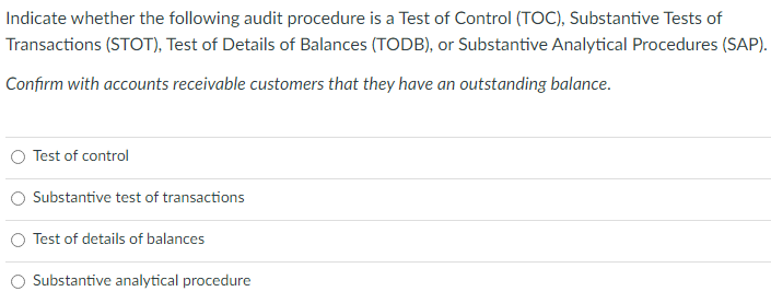 Solved Indicate whether the following audit procedure is a | Chegg.com
