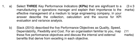 Solved a) Select THREE Key Performance Indicators (KPIs) | Chegg.com