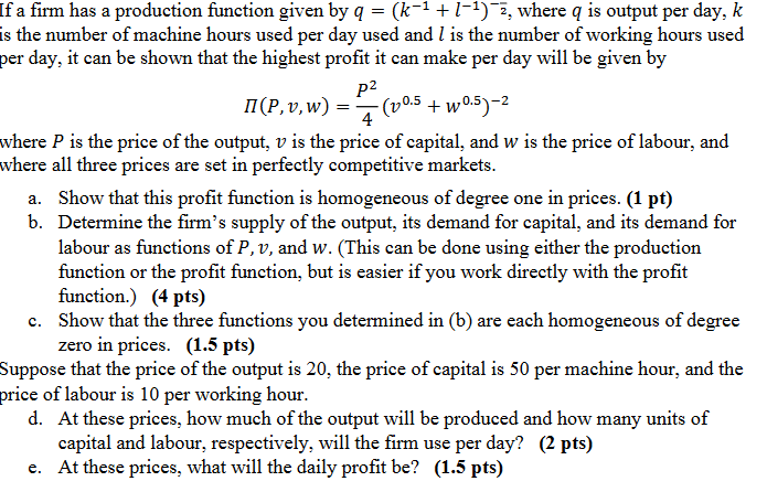 Solved f a firm has a production function given by | Chegg.com