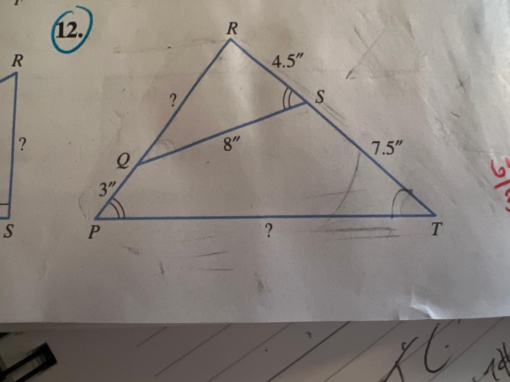 Solved Triangles PRT and SRQ are similar, find the missing | Chegg.com