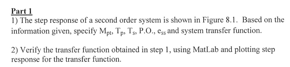 Solved Part 1 1) The step response of a second order system | Chegg.com