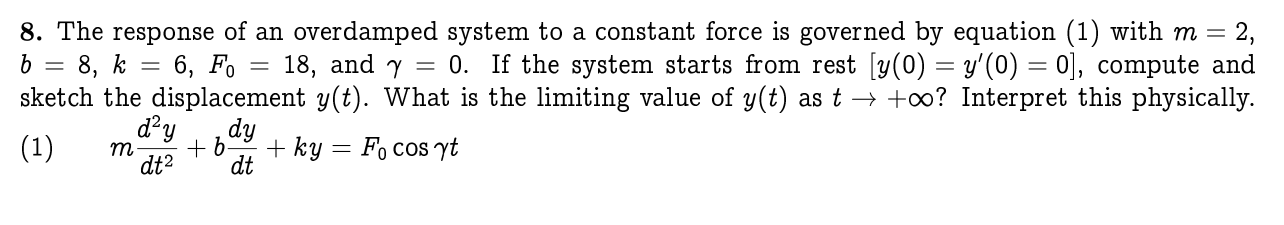 Solved = = = - 8. The response of an overdamped system to a | Chegg.com