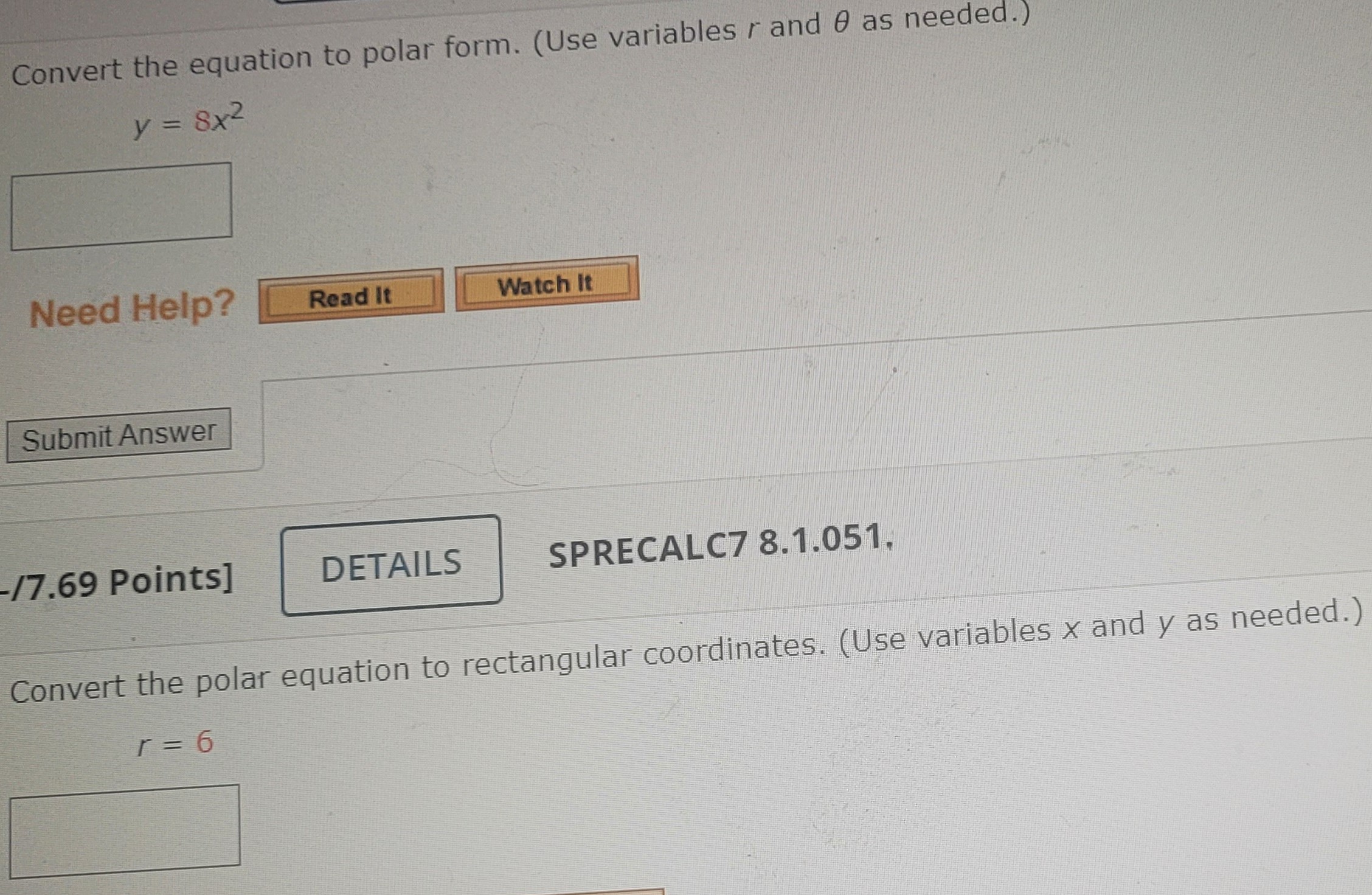 Solved Convert the equation to polar form. (Use variables r | Chegg.com