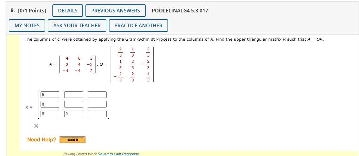 Solved 9. [0/1 Points] DETAILS PREVIOUS ANSWERS POOLELINALG4 | Chegg.com