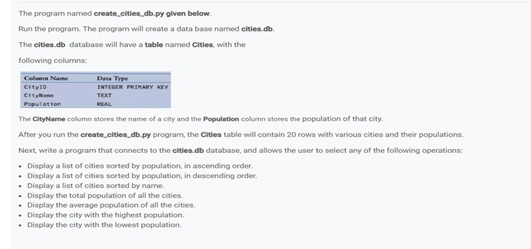Solved The program named create_cities_db.py given below.Run | Chegg.com