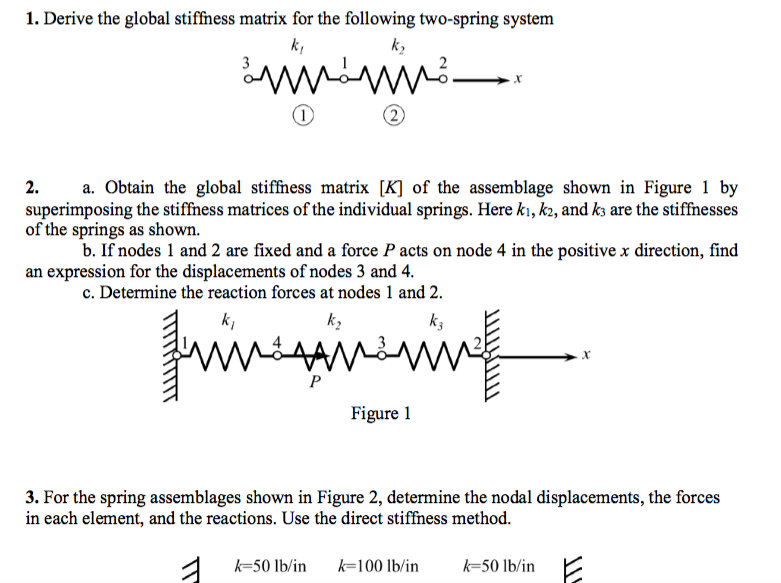 Solved 1. Derive the global stiffness matrix for the | Chegg.com Solved 1. Derive the global stiffness matrix for the | Chegg.com