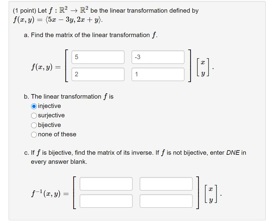 Solved (1 point) Let f:R2 + R2 be the linear transformation | Chegg.com