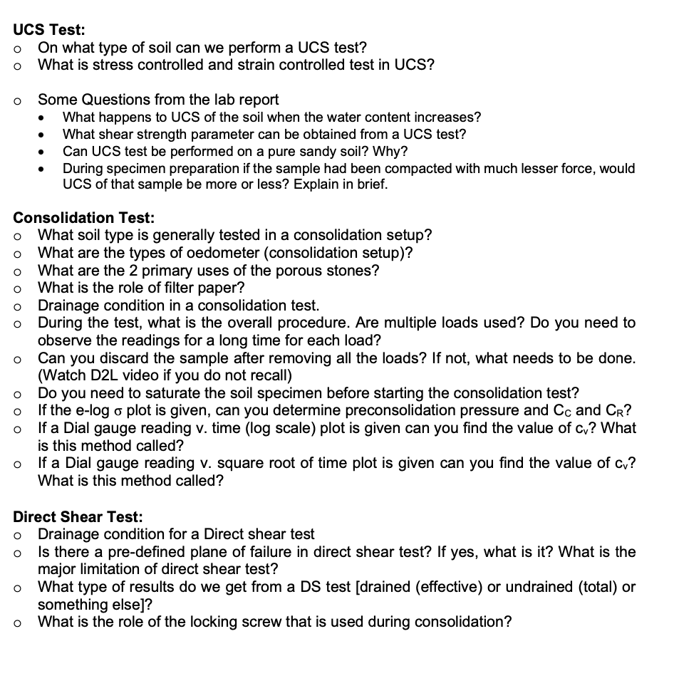UCS Test: O On what type of soil can we perform a UCS | Chegg.com