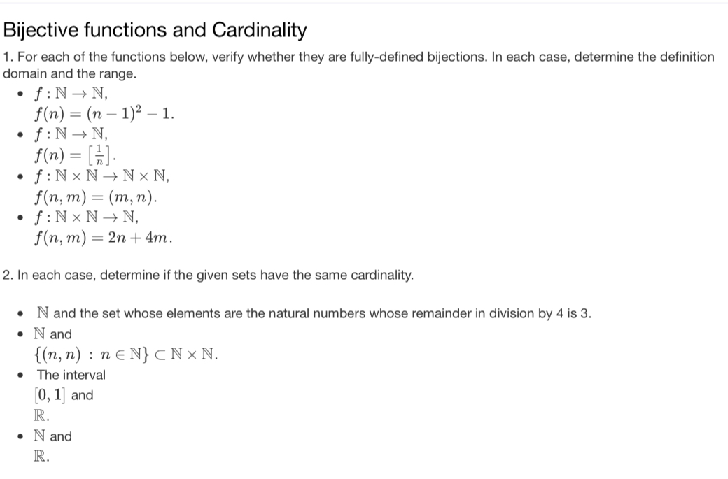 Solved Bijective functions and Cardinality 1. For each of | Chegg.com