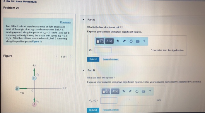 Solved HW 10 Linear Momentum Problem 23 Part A Two billiard | Chegg.com