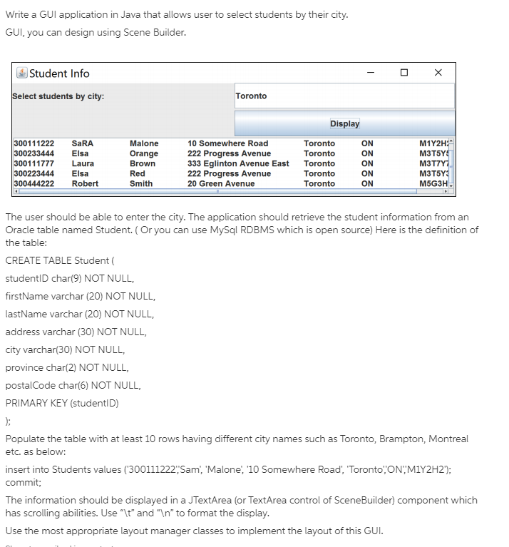 Solved Write a GUI application in Java that allows user to | Chegg.com