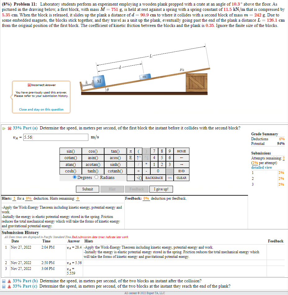 Solved (8\%) Problem 11: Laboratory students perform an | Chegg.com
