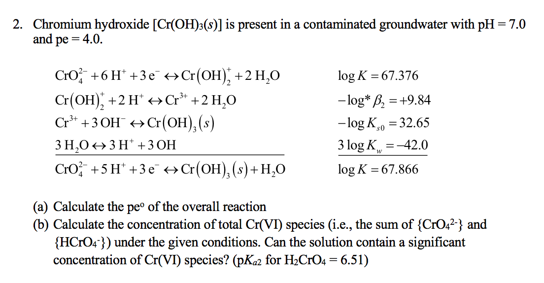 Solved 2. Chromium hydroxide [Cr(OH)3(s)] is present in a | Chegg.com