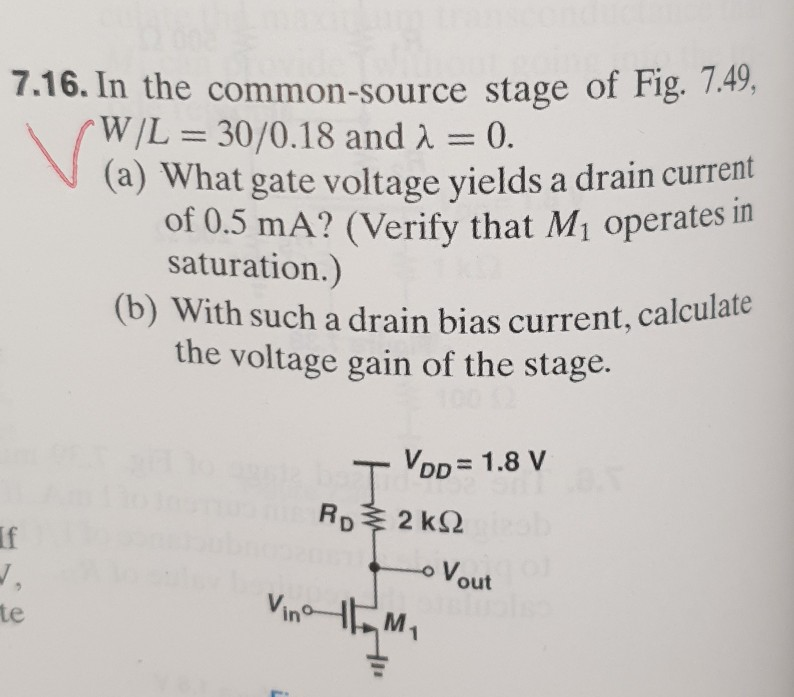 Solved 7.16. In the common-source stage of Fig. 7.49, WIL | Chegg.com