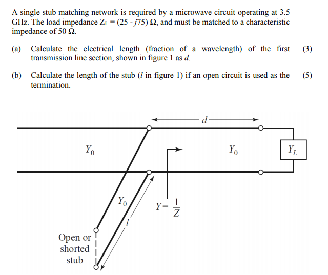 Solved A single stub matching network is required by a | Chegg.com Solved A single stub matching network is required by a | Chegg.com