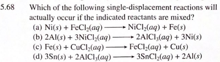 Solved Which of the following single-displacement reactions | Chegg.com