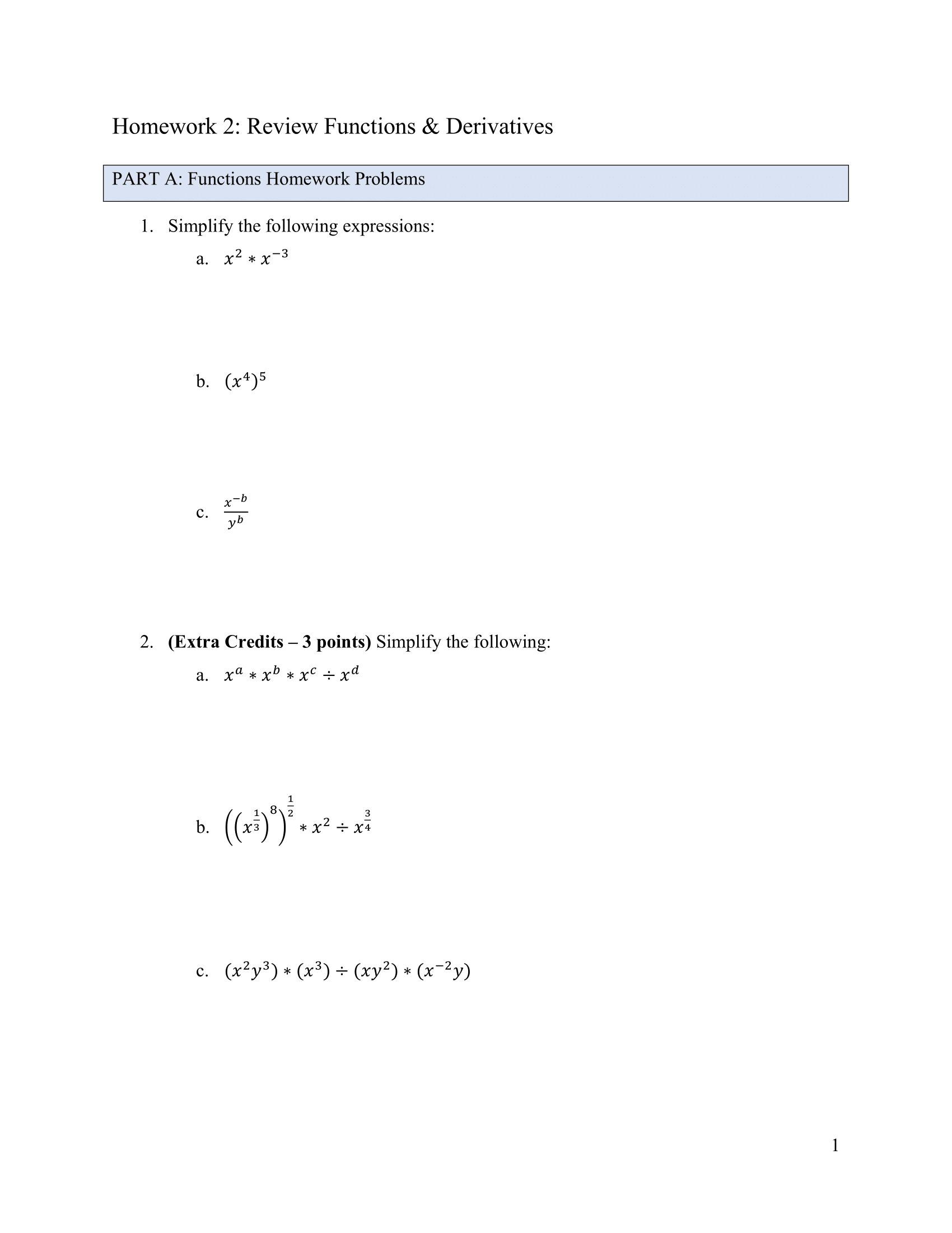 Solved Homework 2: Review Functions & DerivativesPART A: | Chegg.com
