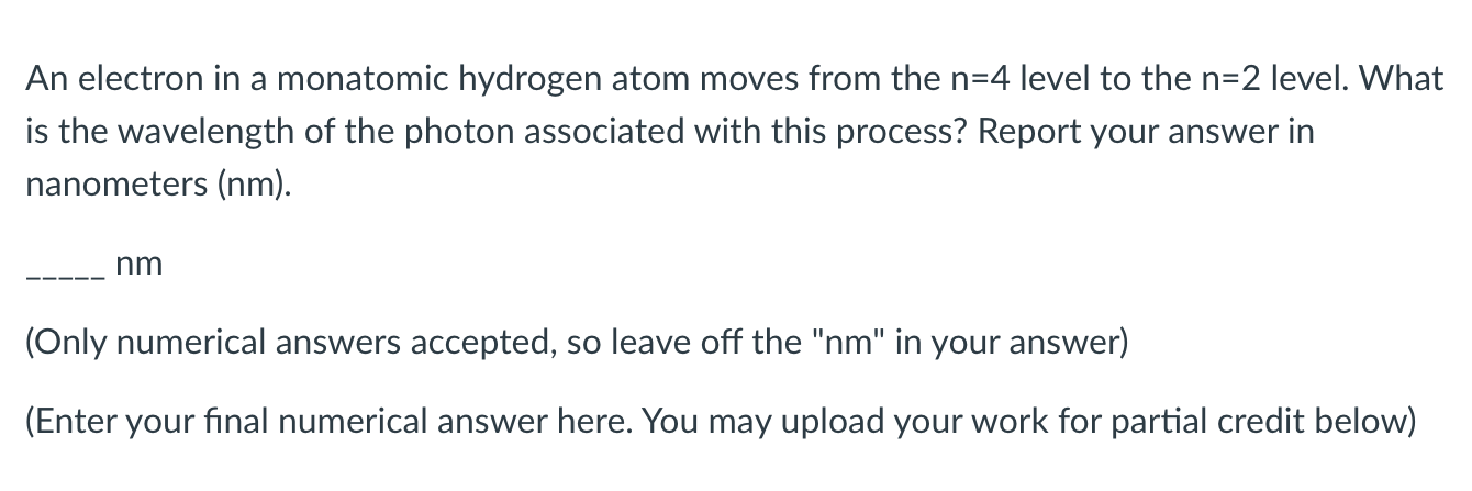 Solved An electron in a monatomic hydrogen atom moves from | Chegg.com
