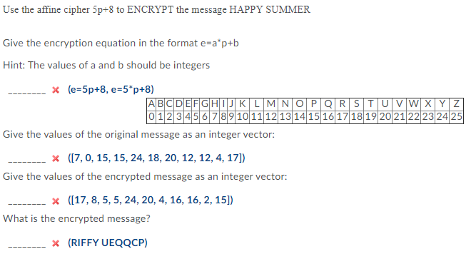 Solved Use the affine cipher 5p+8 to ENCRYPT the message | Chegg.com