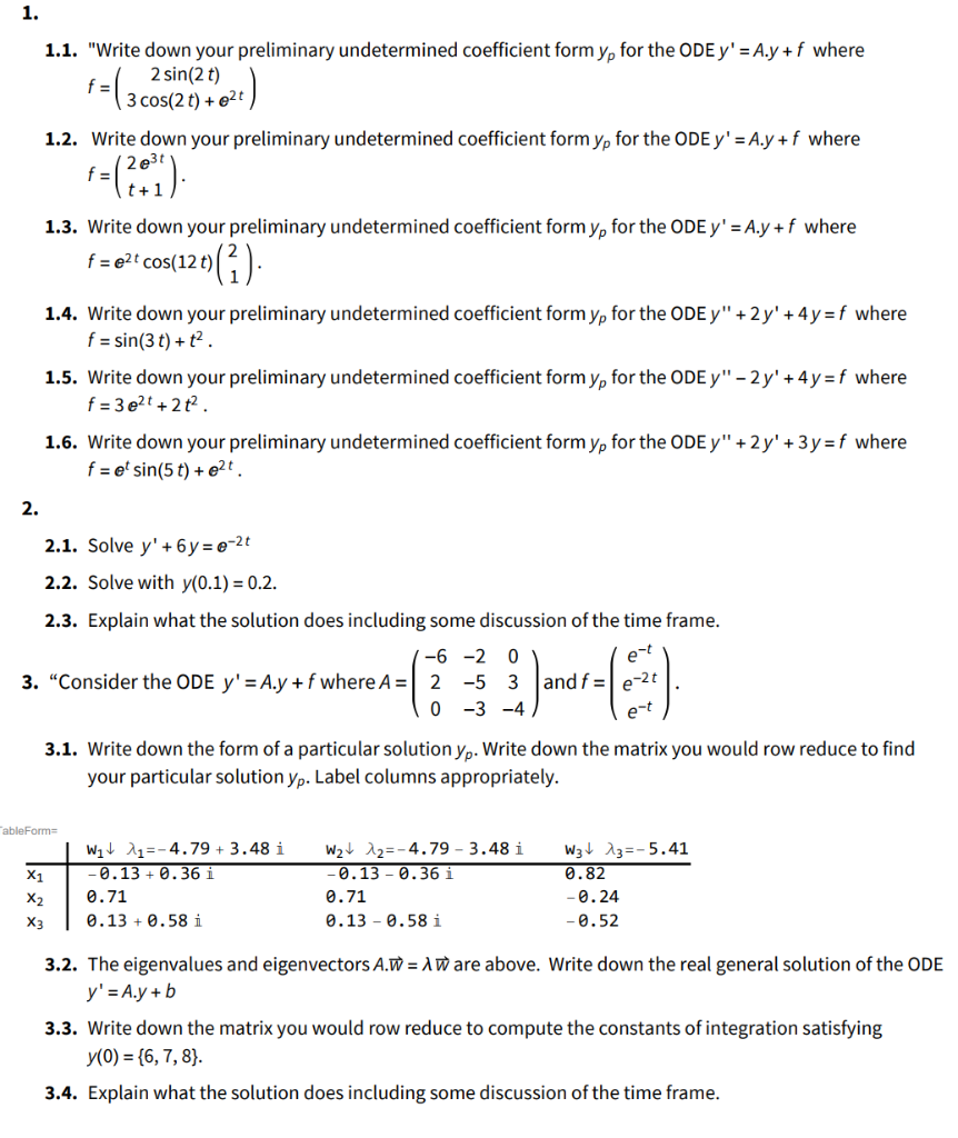 Solved 1.1. "Write down your preliminary undetermined | Chegg.com