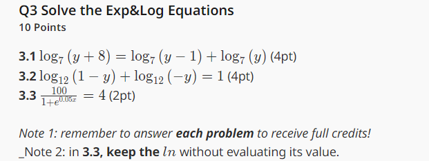 Solved Q3 Solve the Exp\\&Log Equations 10 Points \\[ | Chegg.com