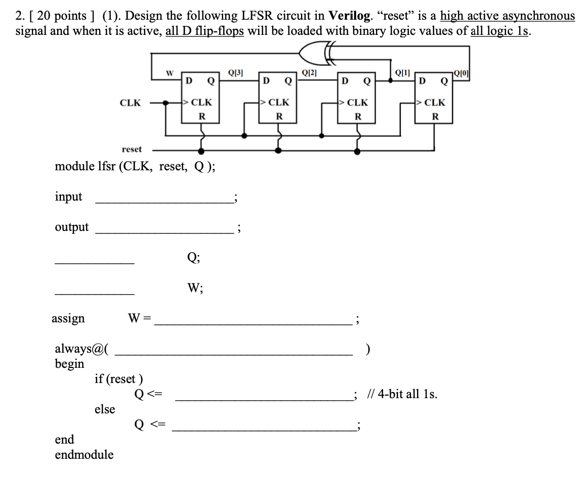 Solved 2. [ 20 points ] (1). Design the following LFSR | Chegg.com