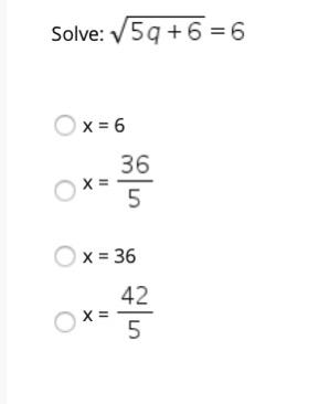 Solved Solve: 59 +6=6 x = 6 36 X 5 x = 36 42 5 | Chegg.com