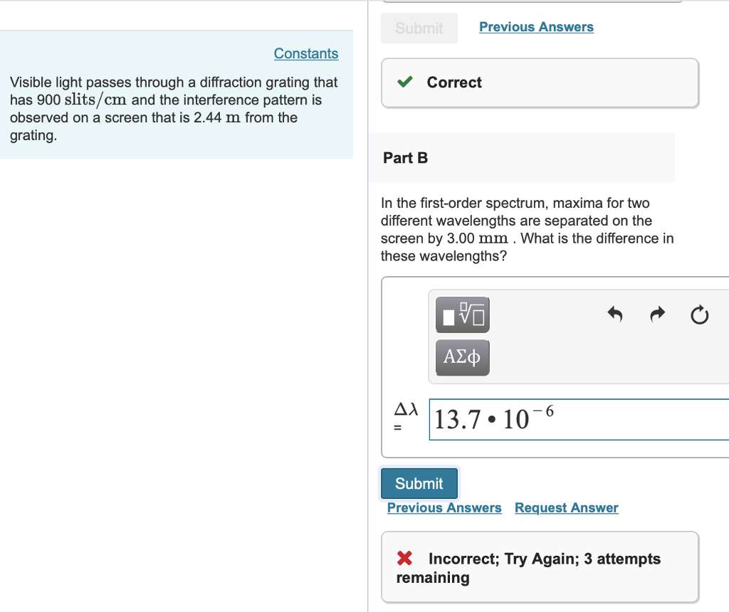 Solved Previous Answers Constants Correct Visible light | Chegg.com