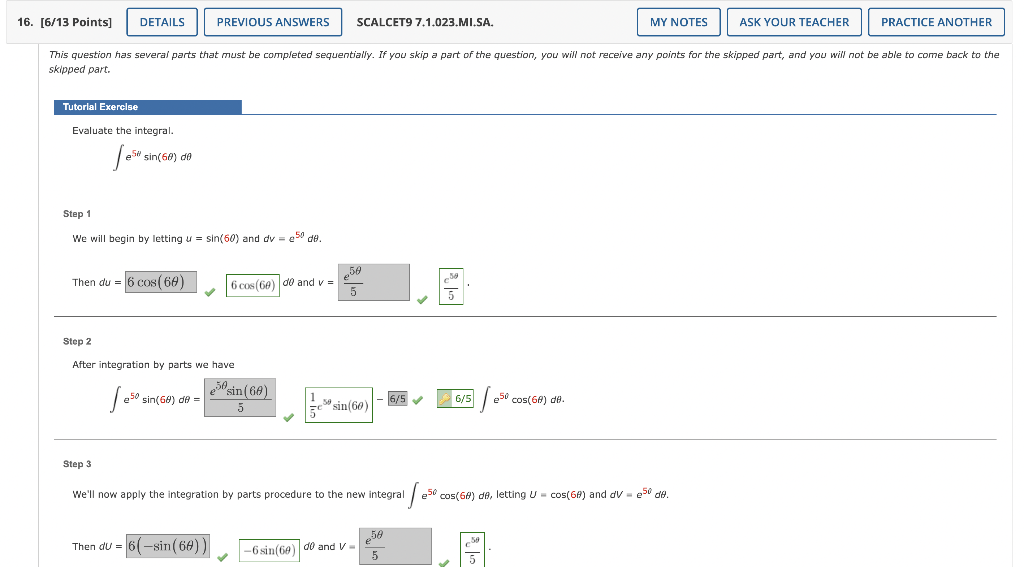 Solved 13 Points] SCALCET9 7,1,023.MI_SA. is question has | Chegg.com
