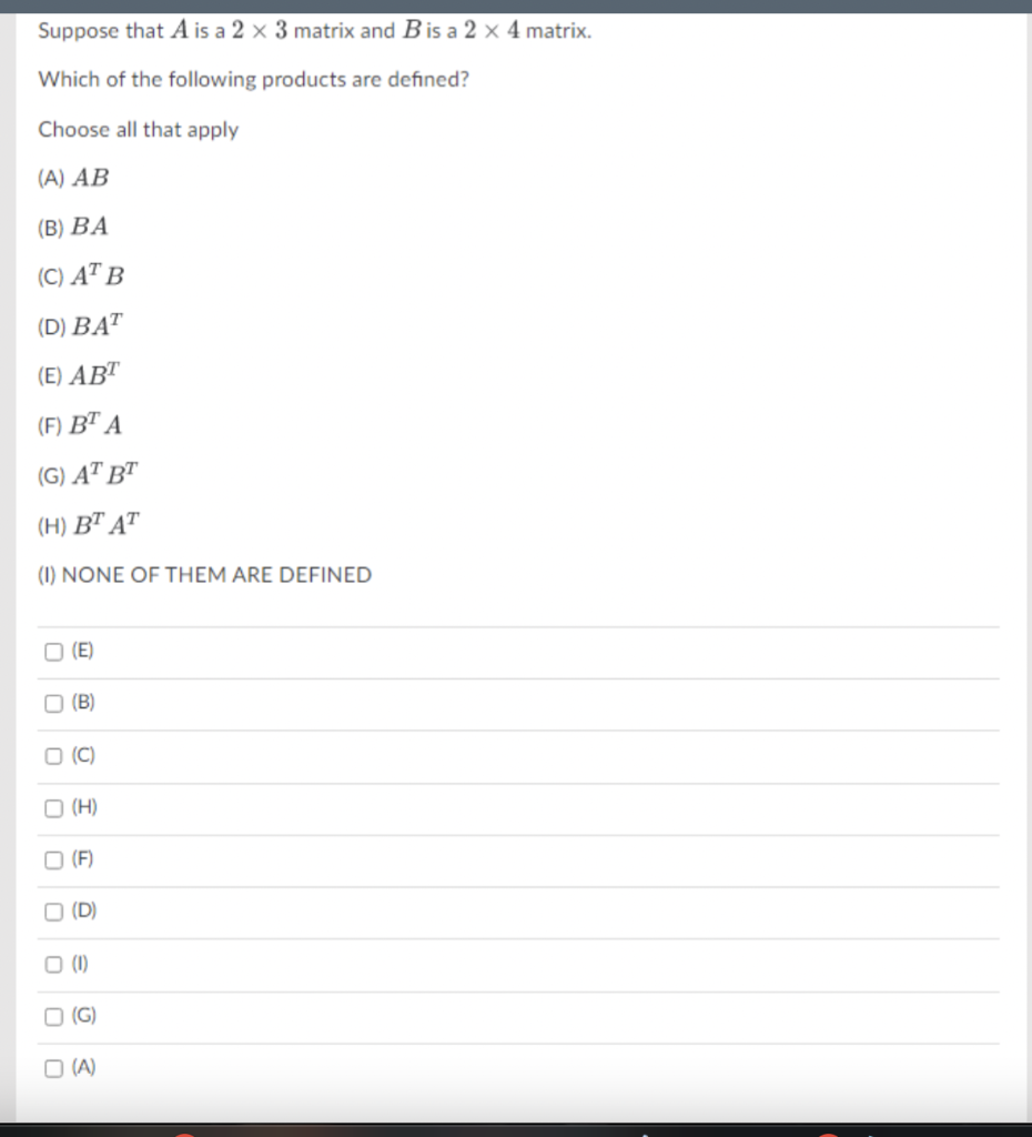 Solved Suppose that A is a 2×3 matrix and B is a 2×4 matrix. | Chegg.com