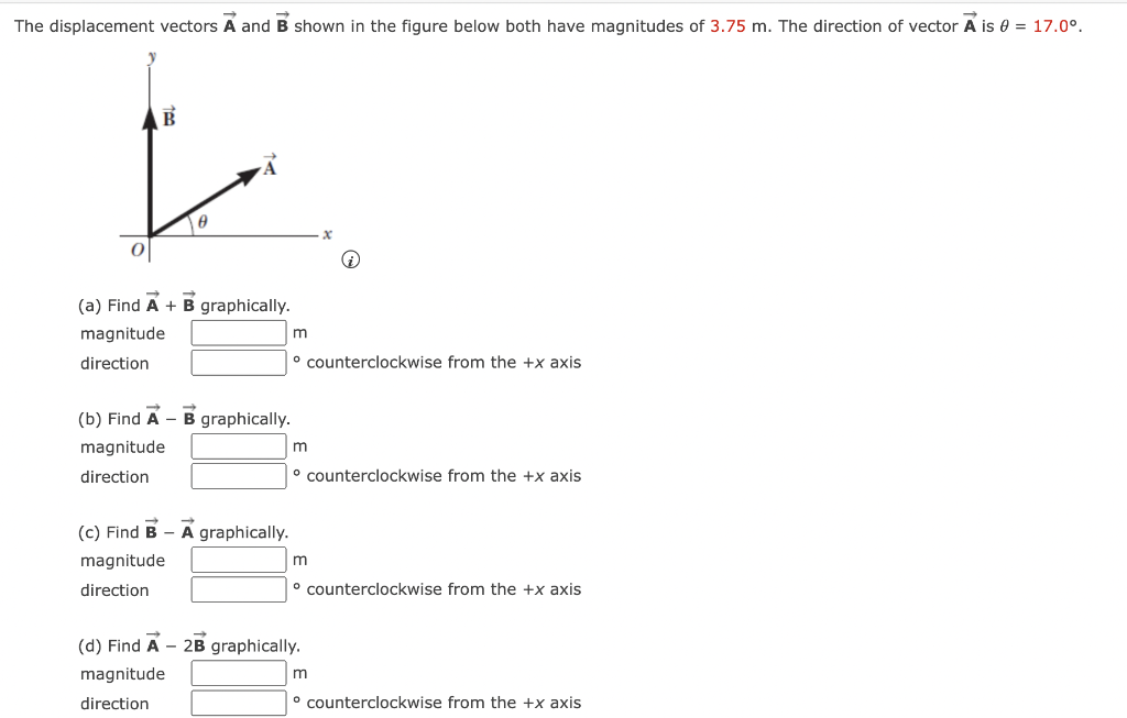 Solved displacement vectors A and B shown in the figure | Chegg.com