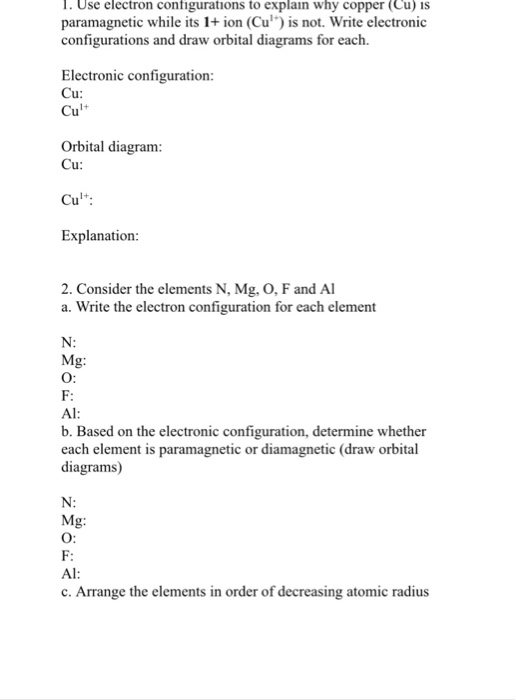 Solved 1. Use electron configurations to explain why copper | Chegg.com