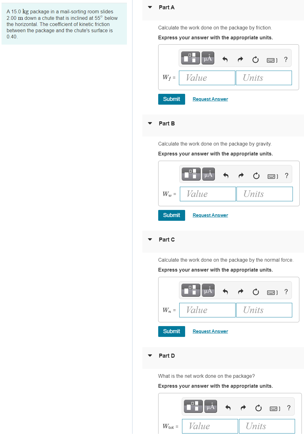 Solved Part A A 15.0 kg package in a mail-sorting room | Chegg.com