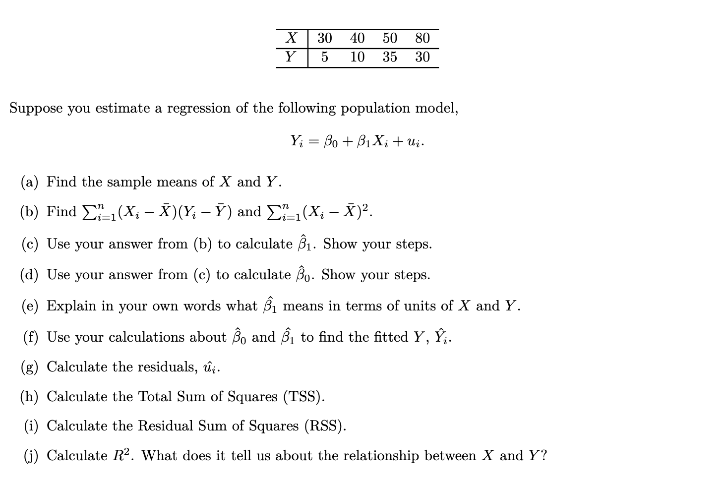 Solved 30 40 X Y 50 35 80 30 5 10 Suppose you estimate a | Chegg.com
