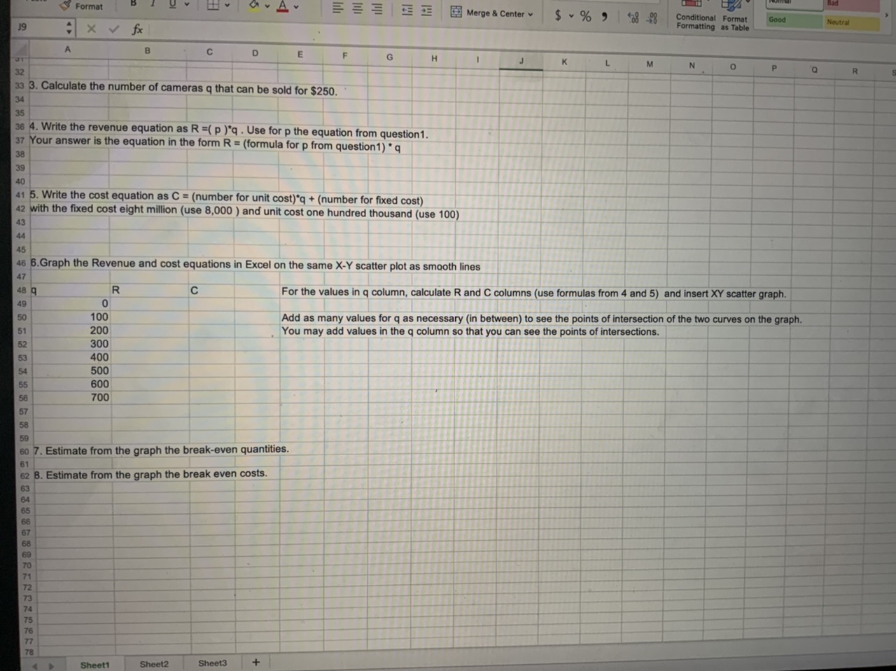 Format 19 fx Merge & Center ∨$∨%%4018 Conditional | Chegg.com