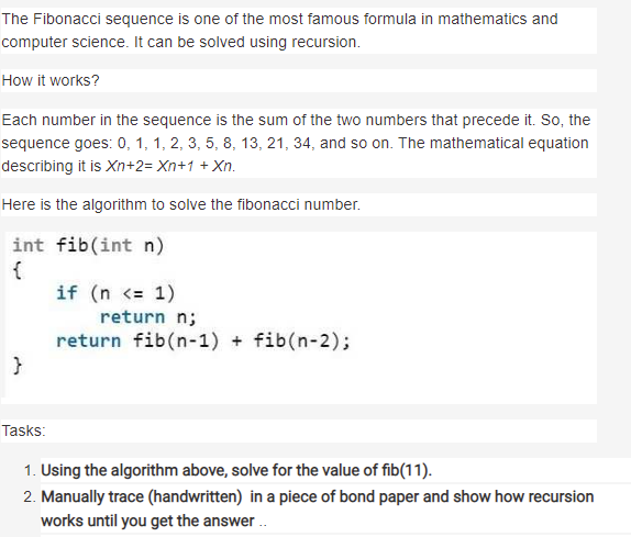 Solved The Fibonacci sequence is one of the most famous | Chegg.com