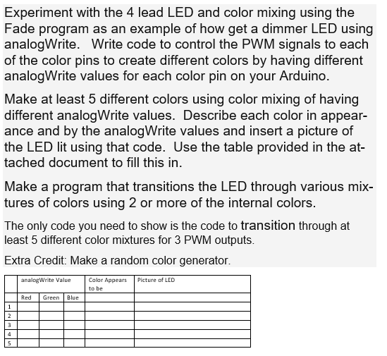 Solved Experiment with the 4 lead LED and color mixing using | Chegg.com