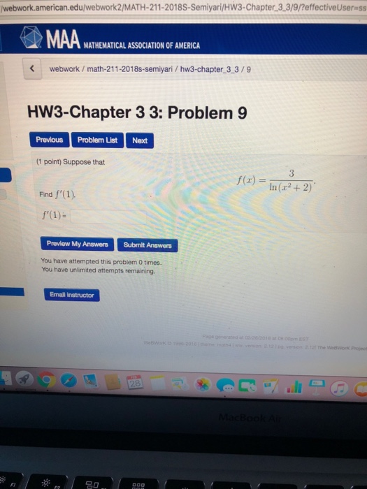 Solved WeBWorK MAA THEMITCAL ASOCLATIN F ANERICA N MENU | Chegg.com