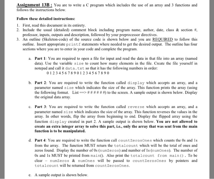 Solved Assignment 13B: You are to write a C program which | Chegg.com
