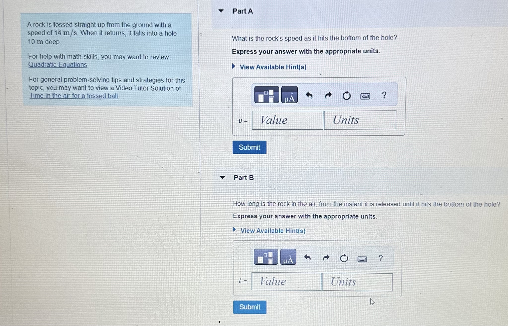 Solved A rock is tossed straight up from the ground with a | Chegg.com