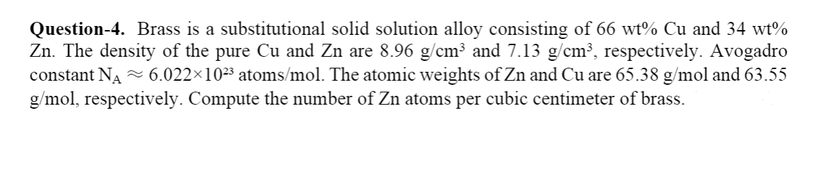 Solved Question-4. Brass is a substitutional solid solution | Chegg.com