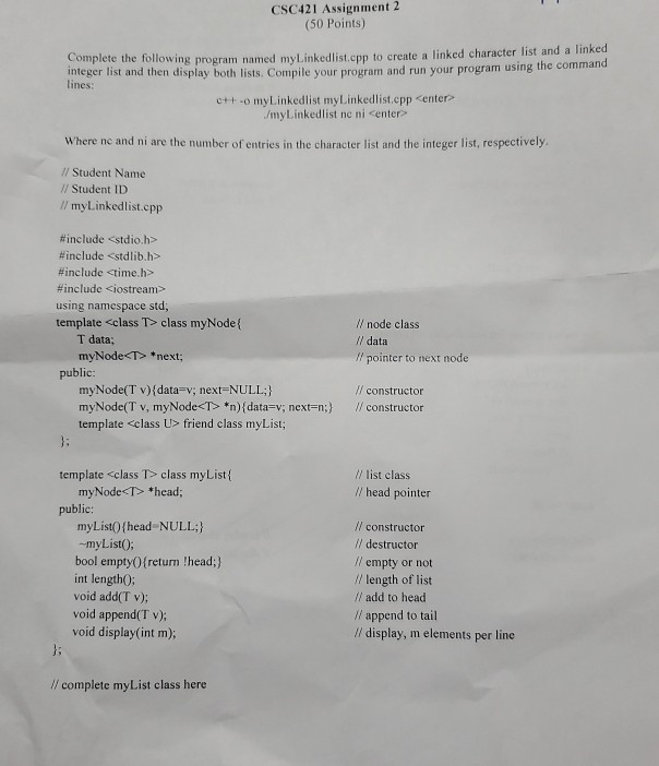 Solved CSC421 Assignment 2 (50 Points) Complete the | Chegg.com