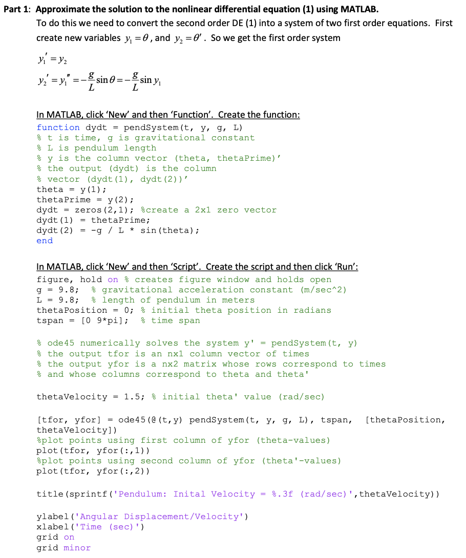 Part 1: Approximate the solution to the nonlinear | Chegg.com