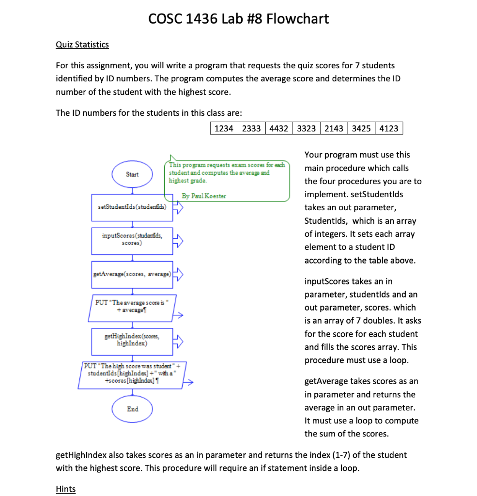 COSC 1436 Lab #8 Flowchart Quiz Statistics For this | Chegg.com